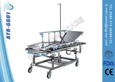 China Manual Adjustable Stainless Steel Patient Transport Stretcher Trolley With Infusion Pole for sale