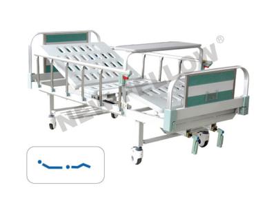 China Manual Double Crank rotating Medical Hospital Beds with Overbed Table for sale