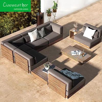 Cina Divano Set Giardino in legno di teak Mobili di design moderno sezionale Tavolo da caffè e divano da giardino esterno in vendita