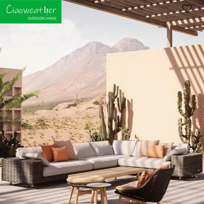 China Moderne Terrassenmöbel Aluminiumrahmen Gartensofa Set für Doppelsitzplätze im Freien zu verkaufen