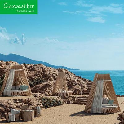 China Geen gevouwen modern design alle weersomstandigheden afgeknopte ronde buitendagbed met luifel voor tuinpark resort hotelmeubilair Te koop