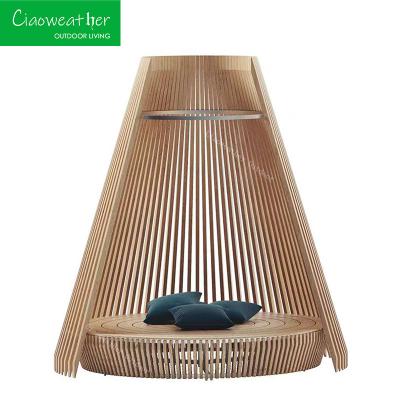 China Geen gevouwen modern design alle weersomstandigheden afgeknopte ronde buitendagbed met luifel voor tuinpark resort hotelmeubilair Te koop