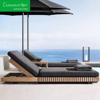 China Teak Wood Sunlounger Sun Lounger for Hotel Restaurant Banquet Home Coffee Durable Wooden Chair Outdoor Recliner Lounge for sale