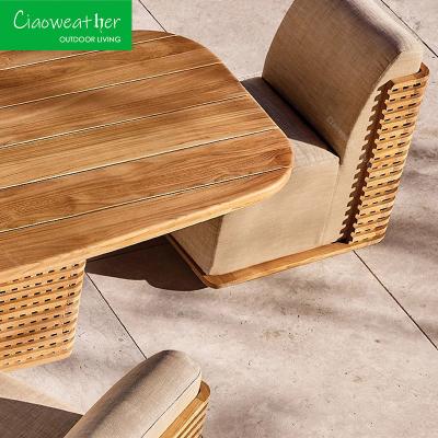 Cina Mobili da giardino in legno Mobili per esterni moderni In legno massello Teak Cortile Sedile da pranzo senza braccia Sedile laterale in legno in vendita