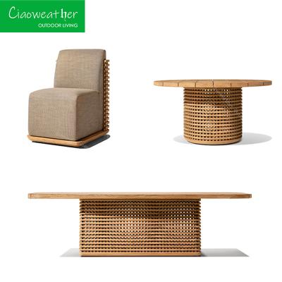 Cina Mobili da giardino in legno Mobili per esterni moderni In legno massello Teak Cortile Sedile da pranzo senza braccia Sedile laterale in legno in vendita
