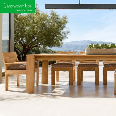Cina Set da pranzo all' aperto con mobili per patio e tavolo e sedia in legno di teak moderno in vendita