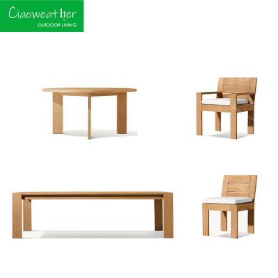 Cina Set da pranzo all' aperto con mobili per patio e tavolo e sedia in legno di teak moderno in vendita