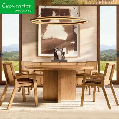 Cina Set da pranzo per cortile in legno di teak Mobili in legno moderno con poltrona e poltrona laterale in legno massello in vendita