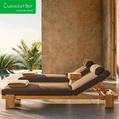 China Outdoor Garden Villa Resort Furniture Teakwood Lying Bed Set with Sunshine Beach and Swimming Pool for sale