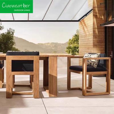 Cina Set da pranzo in legno massello di design moderno per mobili esterni Sedile laterale e poltrona in legno di teak nel giardino del cortile in vendita