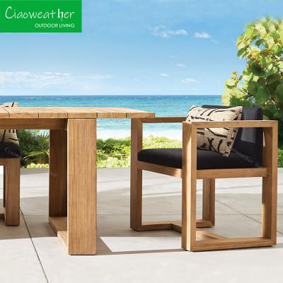 Cina Set da pranzo in legno massello di design moderno per mobili esterni Sedile laterale e poltrona in legno di teak nel giardino del cortile in vendita