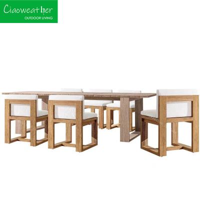 Cina Set da pranzo in legno massello di design moderno per mobili esterni Sedile laterale e poltrona in legno di teak nel giardino del cortile in vendita
