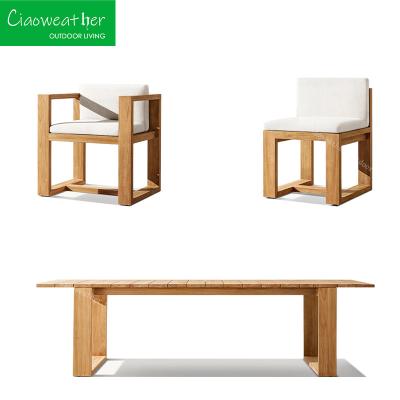 Cina Set da pranzo in legno massello di design moderno per mobili esterni Sedile laterale e poltrona in legno di teak nel giardino del cortile in vendita