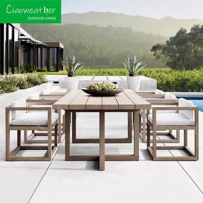 China Waterdicht Tuin Hotel Teak Massief Hout Eettafel Set voor Villa Hof Buiten tafels en stoelen Vrije tijd Meubelen Te koop