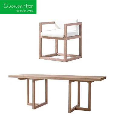 China Waterdicht Tuin Hotel Teak Massief Hout Eettafel Set voor Villa Hof Buiten tafels en stoelen Vrije tijd Meubelen Te koop