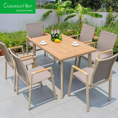 China Moderne buitenmeubelen Tuinrestaurant Parijs Bistro Eetkamer Set met aluminium frame en draagbare vouwstoelen Te koop