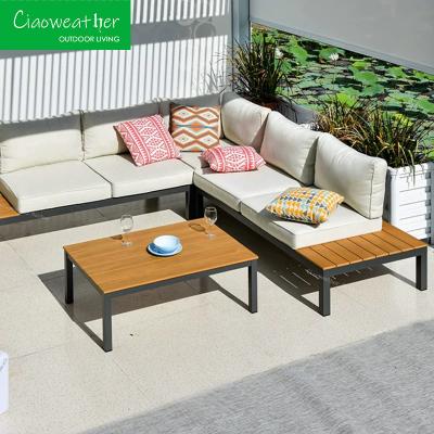 China Sofá de jardim de madeira de teak Sofá de pátio de alumínio para móveis de restaurante ao ar livre à venda