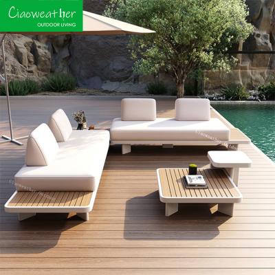 China Tabela de café de madeira de teca à prova d'água Sofá exterior Conjunto de móveis dedicados para jardim de hotel à venda