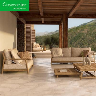 China Modern Villa Garden Patio Teak Wood Lounge Set with Cushion and Coffee Table for sale