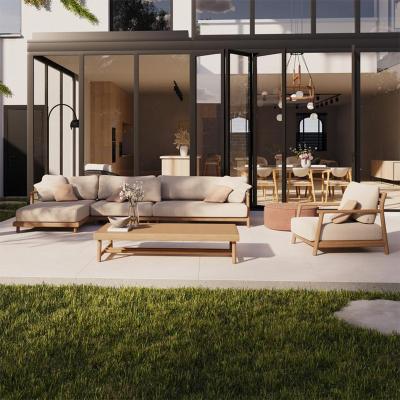 China Modern Villa Garden Patio Teak Wood Lounge Set with Cushion and Coffee Table for sale
