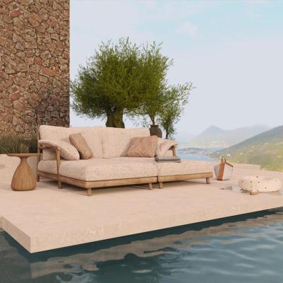 China Modern Villa Garden Patio Teak Wood Lounge Set with Cushion and Coffee Table for sale