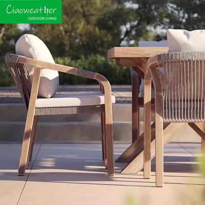 Cina Hotel Outdoor Standard Patio Rope Weaving Teak Wood Giardino Tavolo e sedia Set per mobili da pranzo in vendita