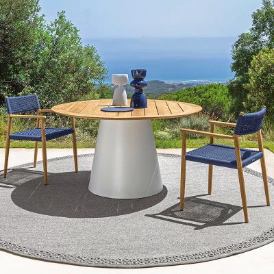China Customized Color Garden Outdoor Luxury Teak wood Dining Chair With Rope Weaving Armrest for sale