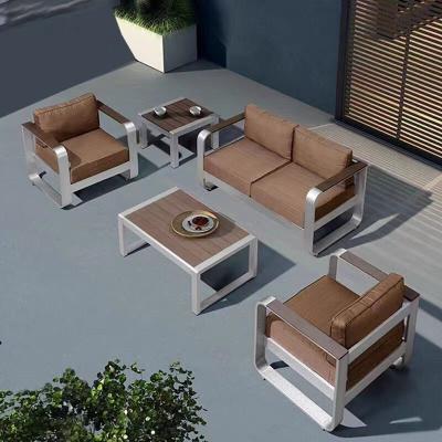 China Conjunto de sofá de jardim de alumínio tecido à mão Móveis modernos para o exterior com almofada de espuma para o exterior e tecido resistente à água à venda