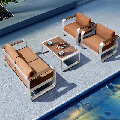 China Conjunto de sofá de jardim de alumínio tecido à mão Móveis modernos para o exterior com almofada de espuma para o exterior e tecido resistente à água à venda