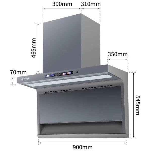 Quality Aluminum Housing Kitchen Range Hood with Wall Mounted Curve Glass Chimney Design for sale