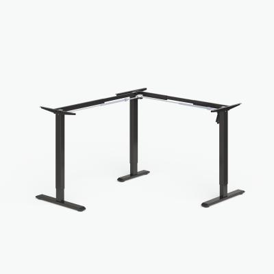 China 80KG Max Load Basic Electric Corner Standing Desk Frame Single Motor 3 Reversed Legs With 2 Stages for sale