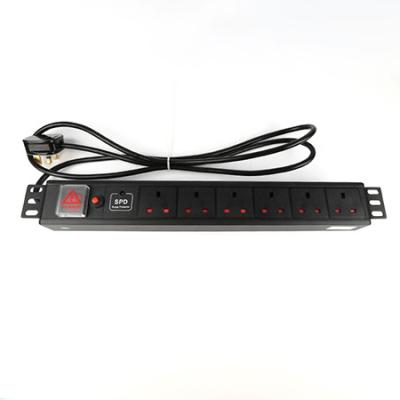 China 1.5U 6 way Cabinet PDU with Switch and Overload protection and 3D Light 250V, 13A UK for sale