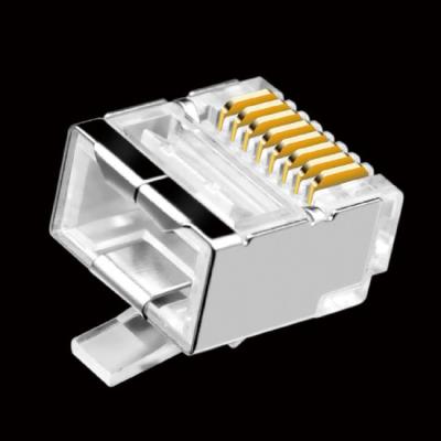 China Cortocircuito modular plano protegido Crystal Head del enchufe ZC-MP5E88SFS-1 8P/8C de CAT5E en venta