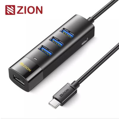 China Type-C 3.0 Rectangular 4-Port Hub Black High-Speed USB-C Hub For Expanding Connectivity With Modern Design for sale