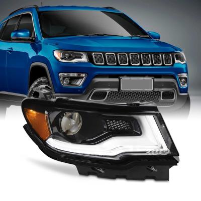 China For 2017-2021 Jeep Compass Halogen or HID/Xenon LED Tube DRL Projector Car Headlight for sale