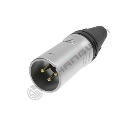 China Audio Video Equipment 10A Rated XLR Male Connector with Waterproof Silver-Plated Contacts and DMX Thread Coupling Shell for sale