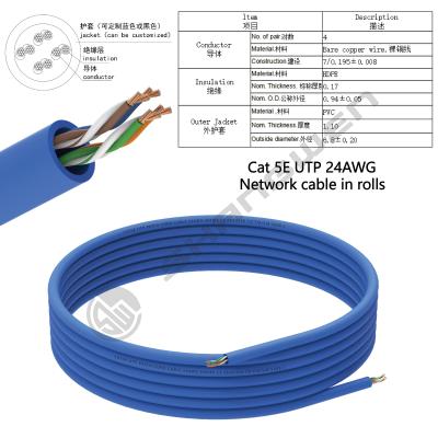 Chine Cat5E Round UTP 24AWG UTP Soft 4pair CE UL Multiple Copper Twist 100% Oxygen Free Copper Patch Cord Cable Ethernet Cable Cat5E Le câble est équipé d'un câble de câble de câble. à vendre
