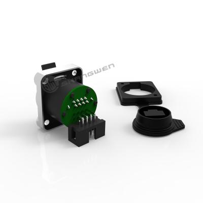 China Outdoor IP65 Waterproof Panel Mount Thread Ethernet Rj45 Female Connector Horn Signal Right Angle Straight  Cat5e Cat PCB RJ45 for sale