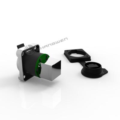 China Angled Bottom Network Port Outdoor Rj45 Crystal Socket Pulg Ethernet Rj45 Waterproof Connector IP65 Female Socket for sale