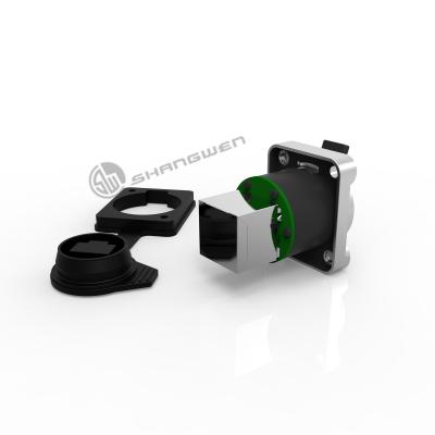 China Angled Bottom Network Port Outdoor Rj45 Crystal Socket Pulg Ethernet Rj45 Waterproof Connector IP65 Female Socket for sale