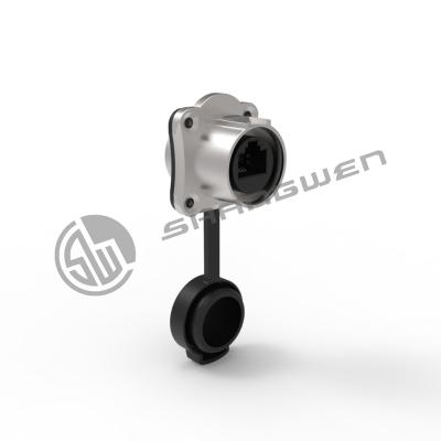 China Outdoor IP67 Rated 8-Pin Network Bridge RJ45 Connectors Socket 8 Core Male Signal Chassis Connector Metal Card Buckle Connectors for sale