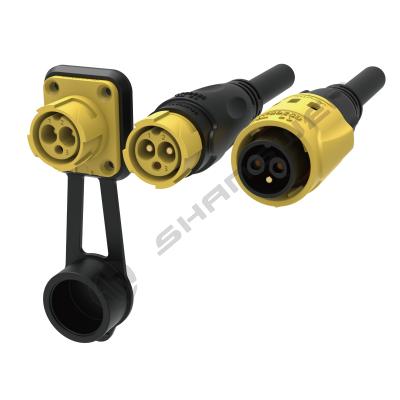 China Power Supply Waterproof  Push-pull Self-locking Yellow Industrial Male Socket Power Connector M19 Push Lock 3 Pin Connector for sale