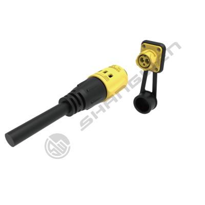China Power Supply Waterproof  Push-pull Self-locking Yellow Industrial Male Socket Power Connector M19 Push Lock 3 Pin Connector for sale