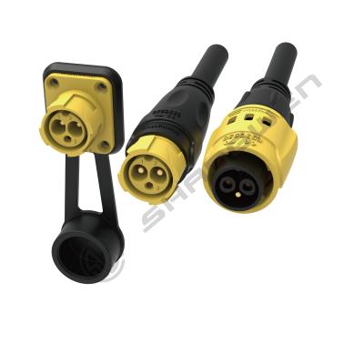 China Power Supply Waterproof  Push-pull Self-locking Yellow Industrial Male Socket Power Connector M19 Push Lock 3 Pin Connector for sale