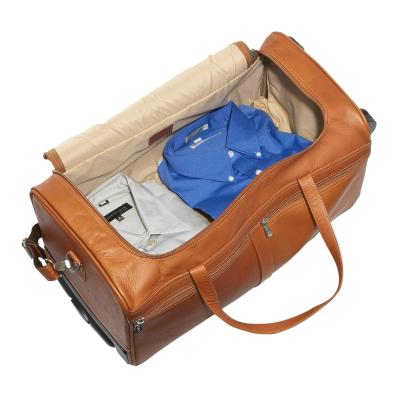 China 24 Inch Genuine Leather Duffel Travel Overnight Weekend Leather Bag Telescoping Trolley Handle for sale