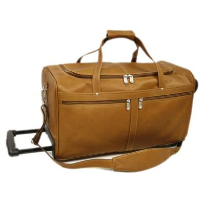China 24 Inch Genuine Leather Duffel Travel Overnight Weekend Leather Bag Telescoping Trolley Handle for sale
