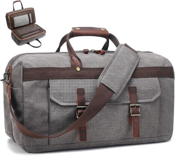 Quality Custom Large capacity Waterproof Genuine Leather Canvas Overnight Weekender Travel Bag for sale