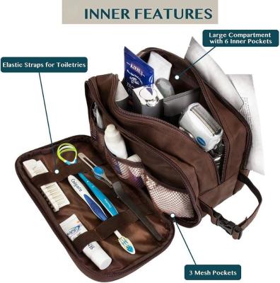 Cina Dopp Kit resistente all' acqua marrone scuro Borsa da barba in cuoio PU Organizzatore Borsa da viaggio per accessori Igiene cosmetica in vendita