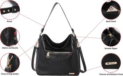 Cina Borsa da shopping leggera in pelle finta nera riutilizzabile nascosto 13x5x12