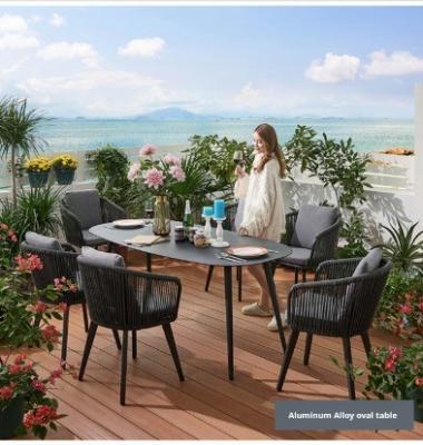 China Aluminium frame tuin waaien touw tafel en stoel set voor outdoor eetkamermeubilair for sale